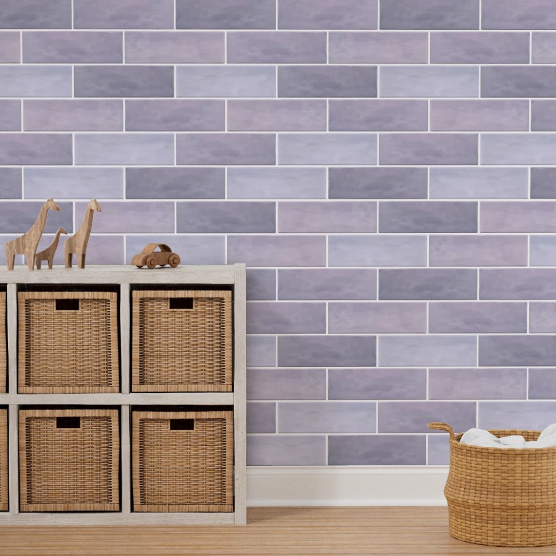 Subway Tile Wallpaper, Faux Tile Wallpaper, Purple Tile Wallpaper ...