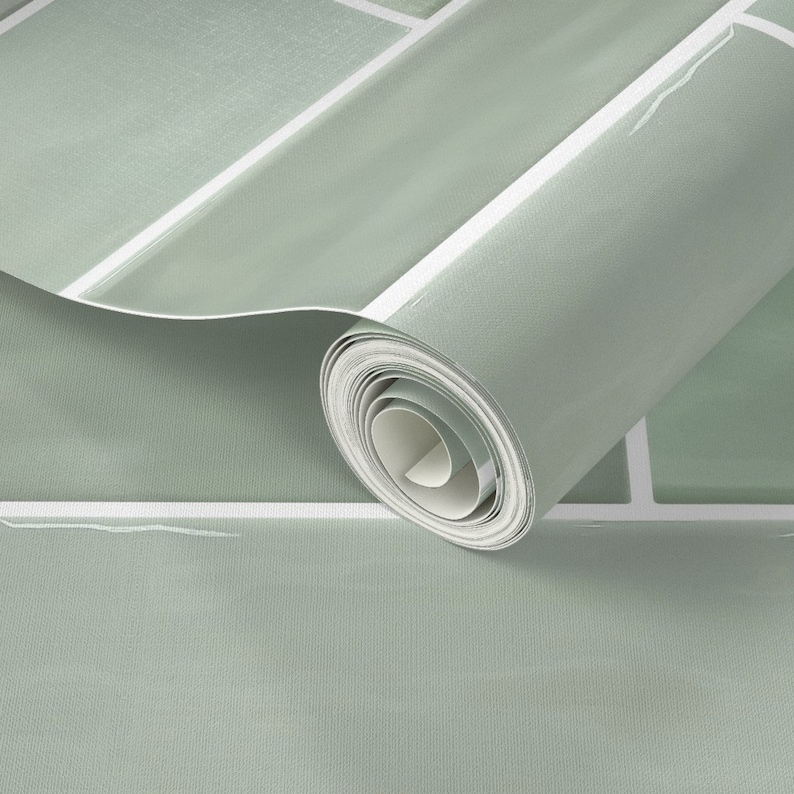 Subway Tile Wallpaper, Faux Tile Wallpaper, Green Tile Wallpaper ...
