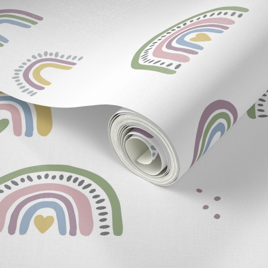 Rainbow Wallpaper, Feature Wall, Nursery Wallpaper, Pastel Wallpaper ...