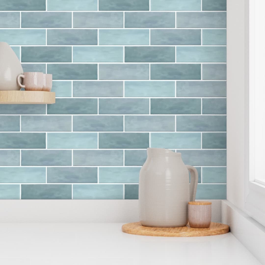 Subway Tile Wallpaper, Faux Tile Wallpaper, Aqua Tile Wallpaper ...