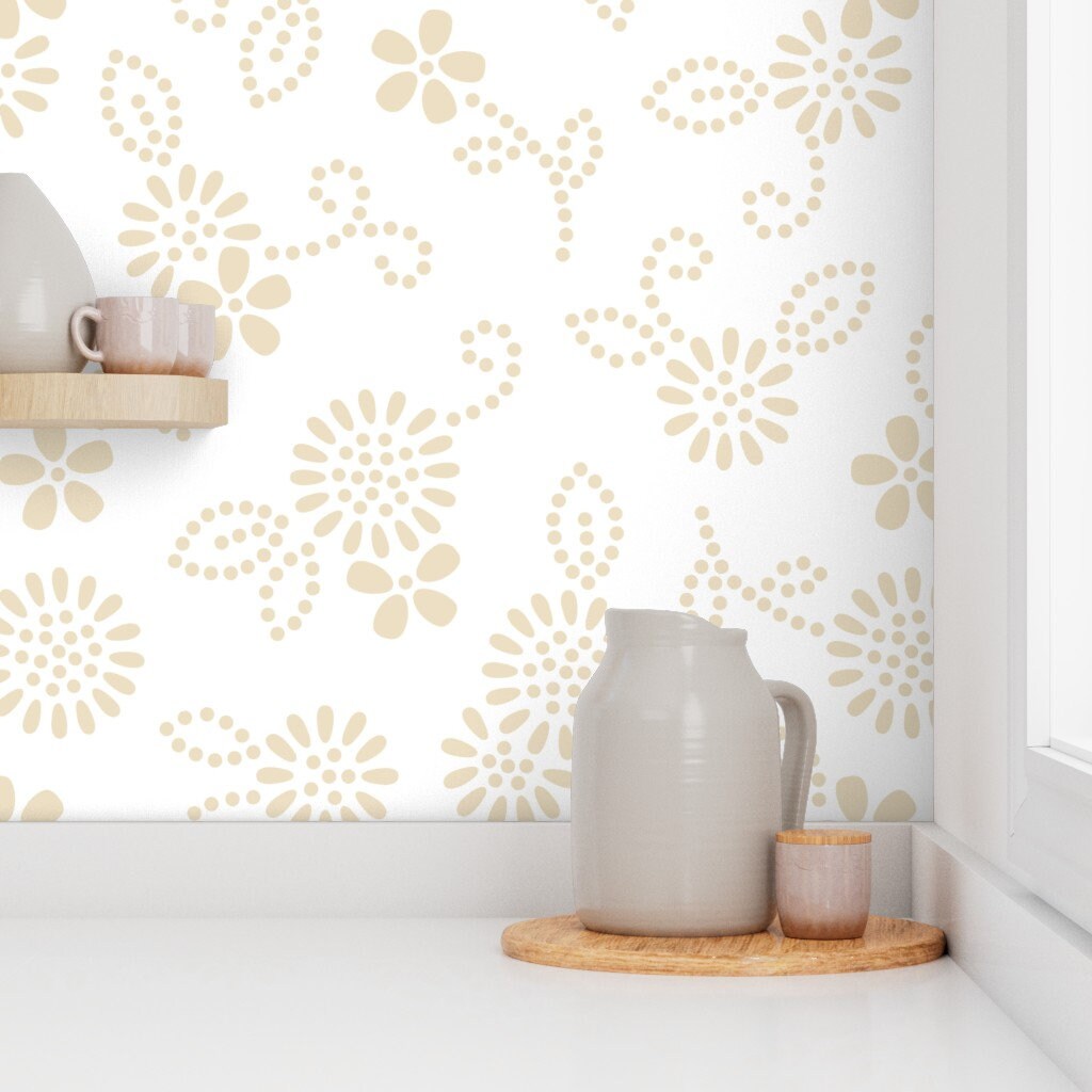 Floral Wallpaper, Feature Wall, Botanical Wallpaper, Beige Wallpaper ...