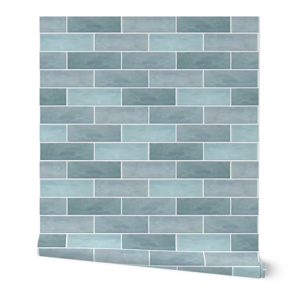 Subway Tile Wallpaper, Faux Tile Wallpaper, Aqua Tile Wallpaper ...