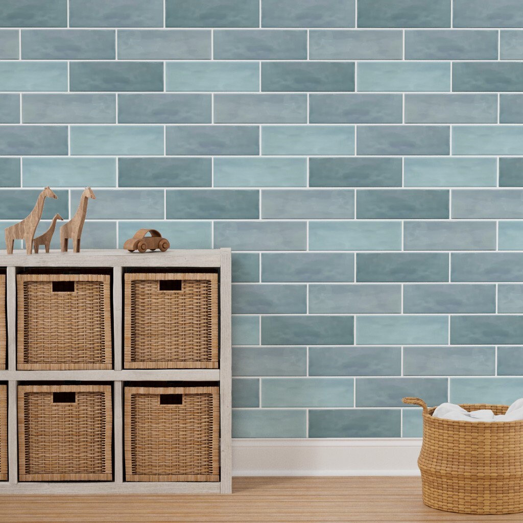 Subway Tile Wallpaper, Faux Tile Wallpaper, Aqua Tile Wallpaper ...
