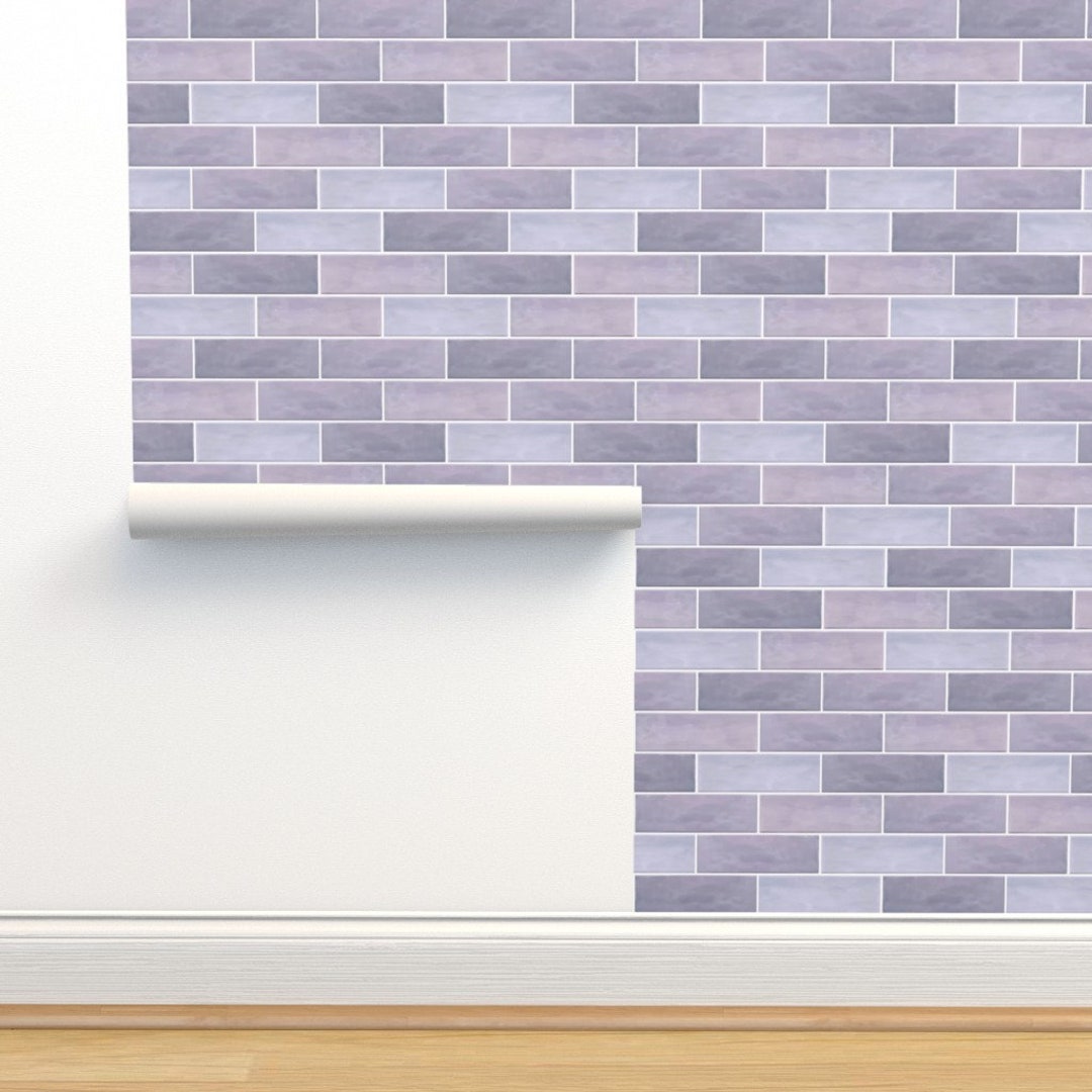 Subway Tile Wallpaper, Faux Tile Wallpaper, Purple Tile Wallpaper ...