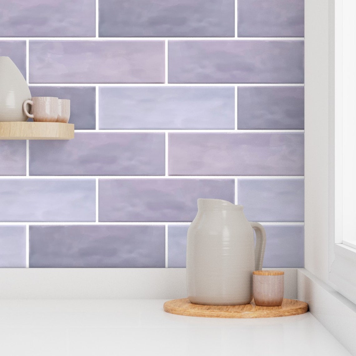 Subway Tile Wallpaper, Faux Tile Wallpaper, Purple Tile Wallpaper ...