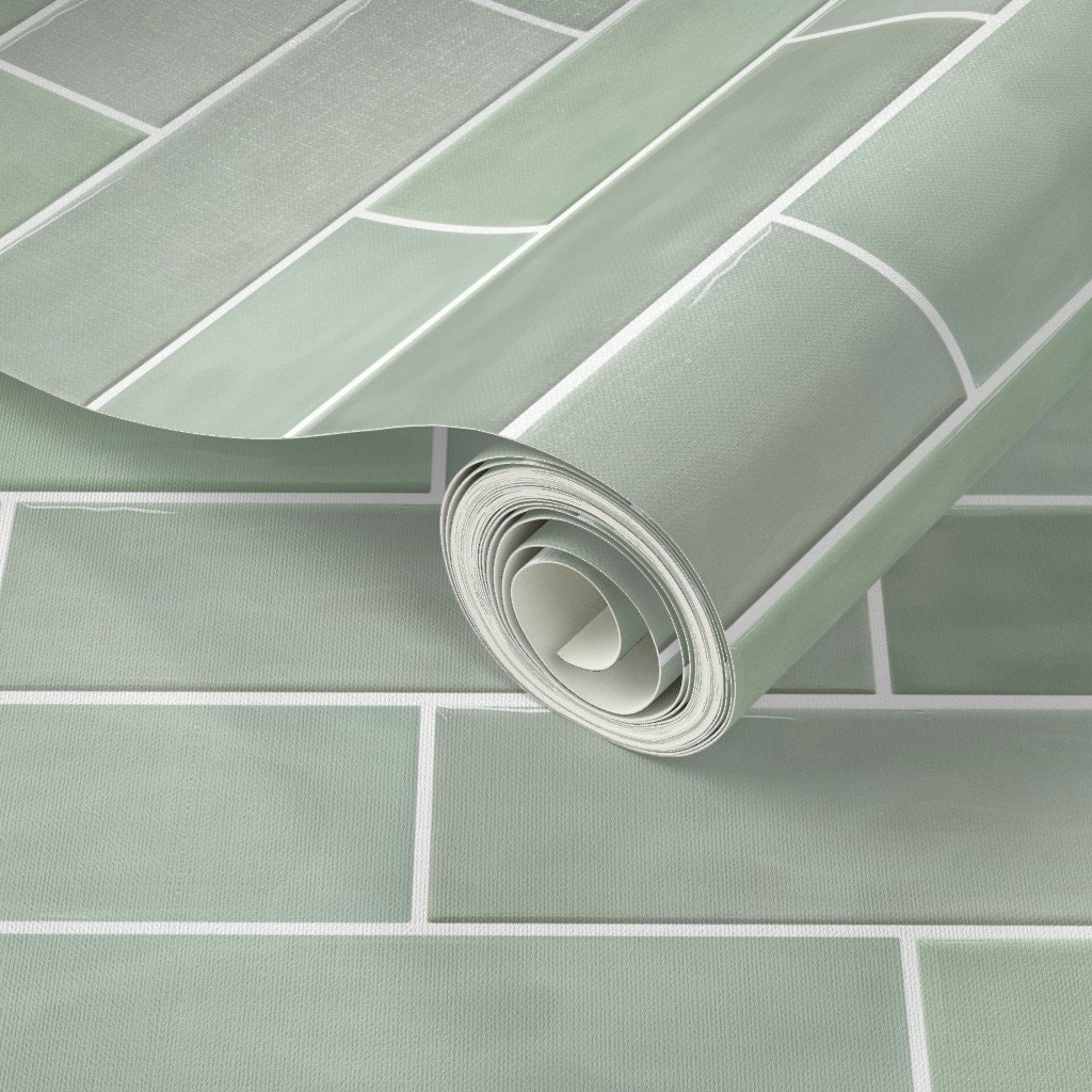 Subway Tile Wallpaper, Faux Tile Wallpaper, Green Tile Wallpaper ...