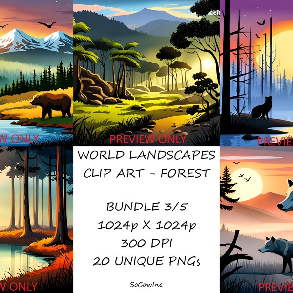 Forest Landscape Clip Art - Etsy