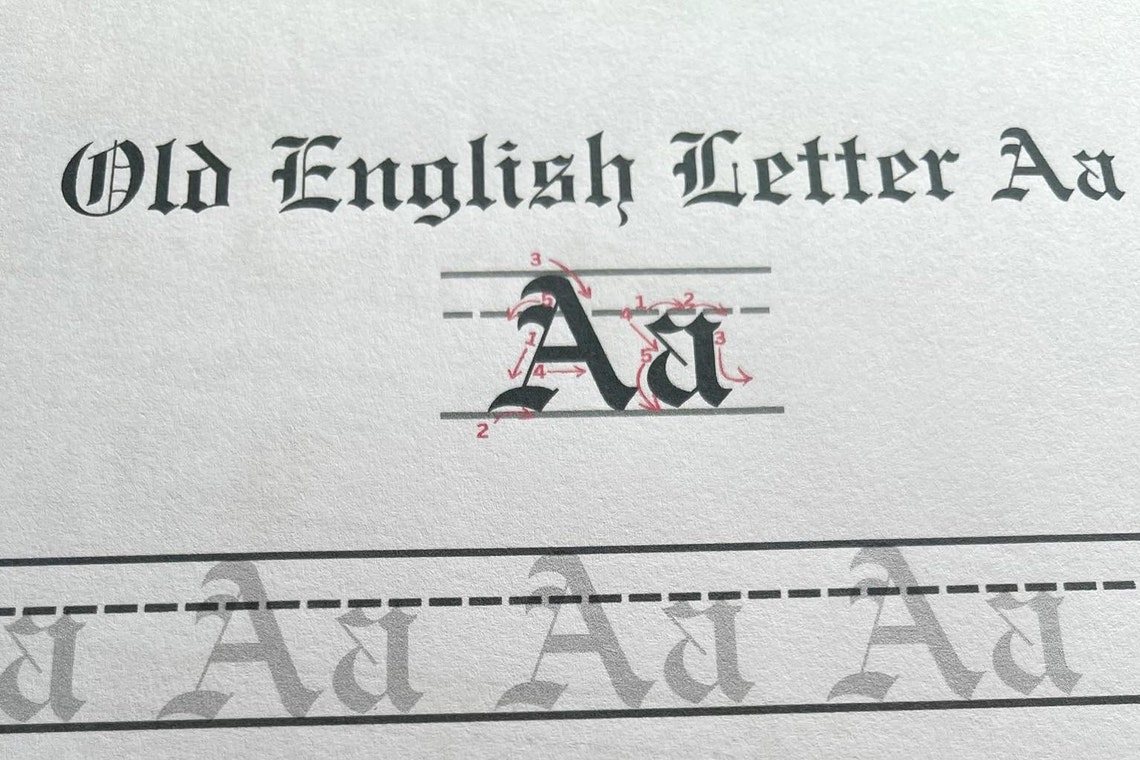 Old English Alphabet Lettering Worksheet: Traceable A-Z Guide (PDF ...