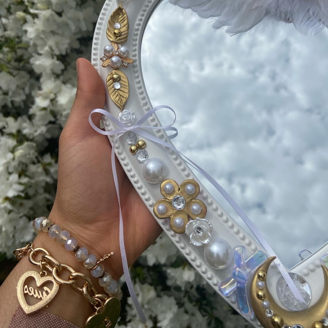 Twin Angels Mirror 3d Art Decor (white, Angelic, Cute, Aesthetic, Gold ...