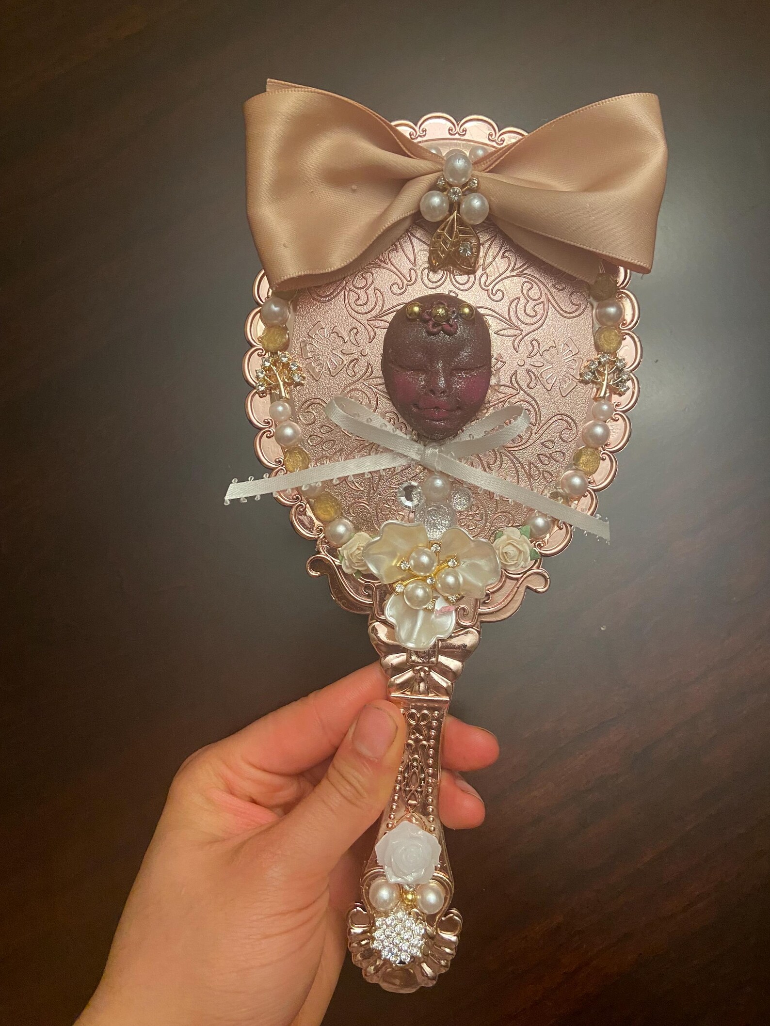 Jhadina Hand Mirror (gold, Yellow, Ribbon, Cute, Beauty, Accessory ...