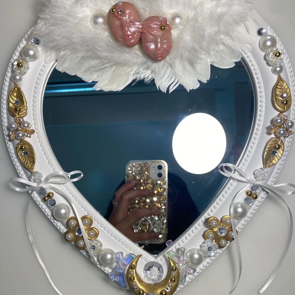 Twin Angels Mirror 3d Art Decor (white, Angelic, Cute, Aesthetic, Gold ...