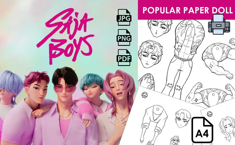Saja Boys Templates DIY Popular Paper Doll - Etsy