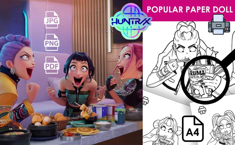 Huntrix Eating Ramen DIY Paper Doll PRINT TEMLATIONS - Etsy