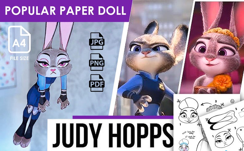 Judy Hopps 3D Paper Doll | Zootopia Fan Art, Anime Style Bunny Cop, DIY ...
