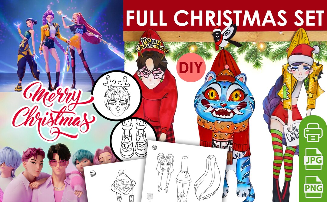 Kpop Demon Hunters Paper Doll | Huntrix Christmas Paper Doll ...