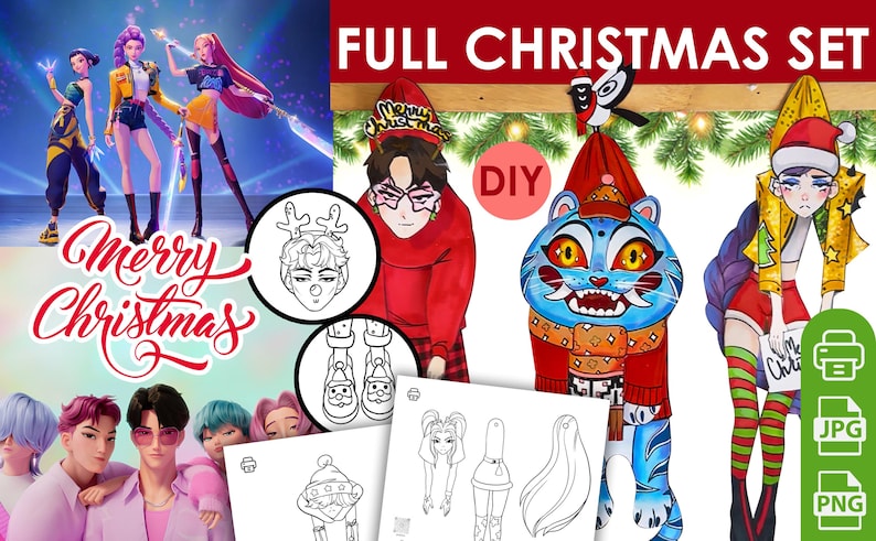 Kpop Demon Hunters Paper Doll | Huntrix Christmas Paper Doll ...
