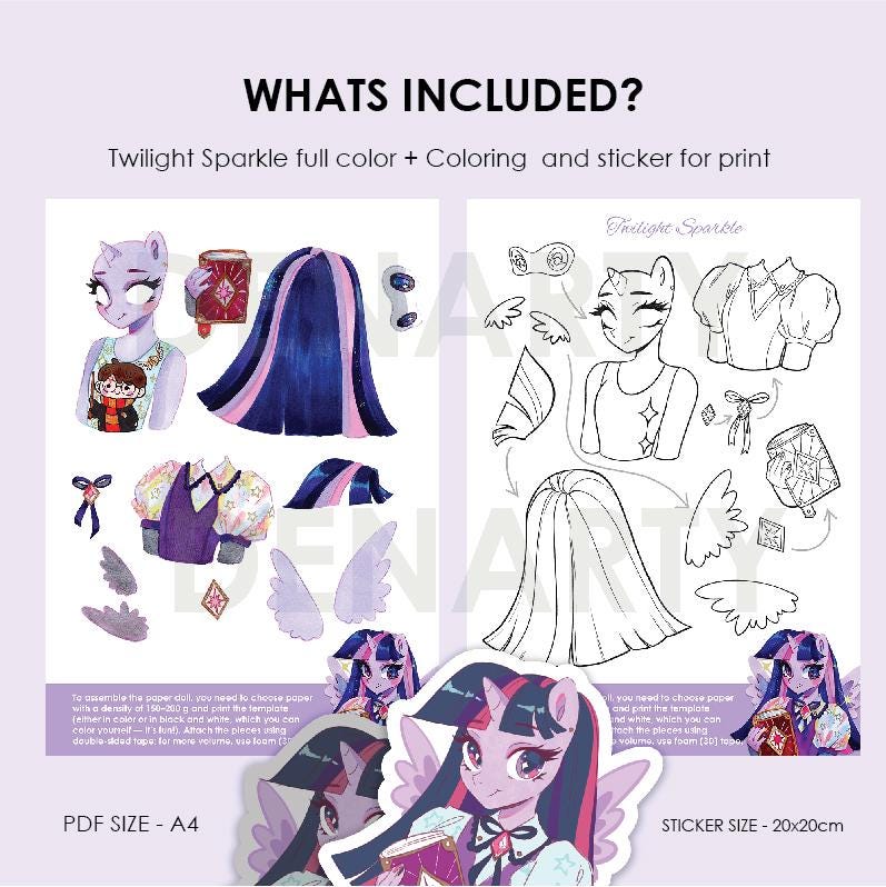 Twilight Sparkle 3D Paper Doll, Anime Style Pony Craft (DIY Coloring ...