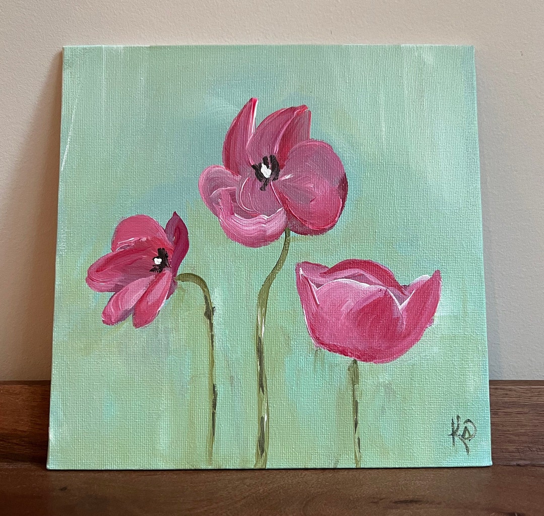 Pink Poppy Painting on Canvas Panel. Nature Inspired Home Decor. 8x8 ...
