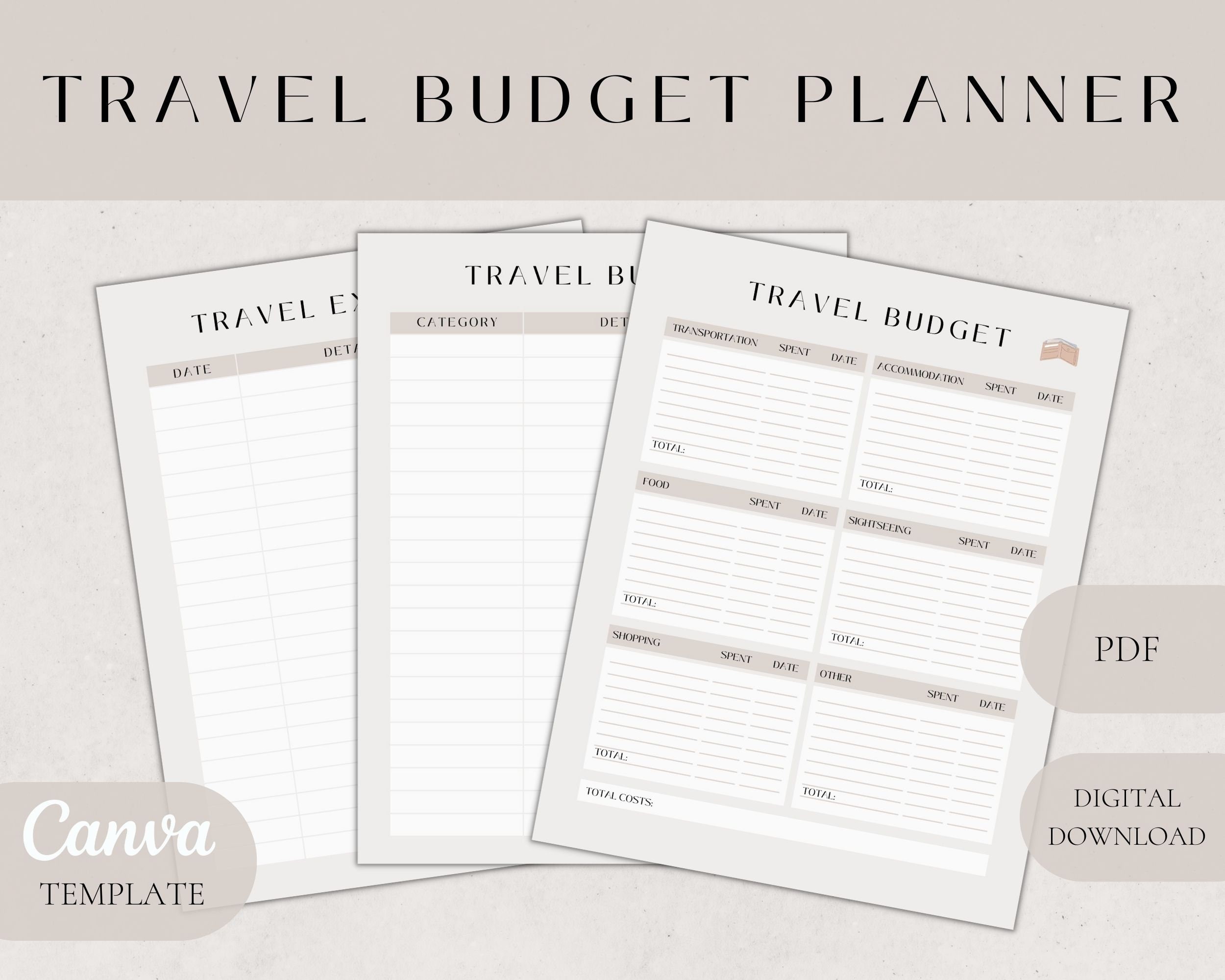 Travel Budget Planner Sheet Editable Digital and Printable Travel ...