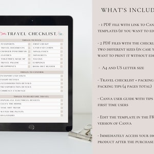 Travel Checklist Editable Canva Template With Packing Tips and Packing ...