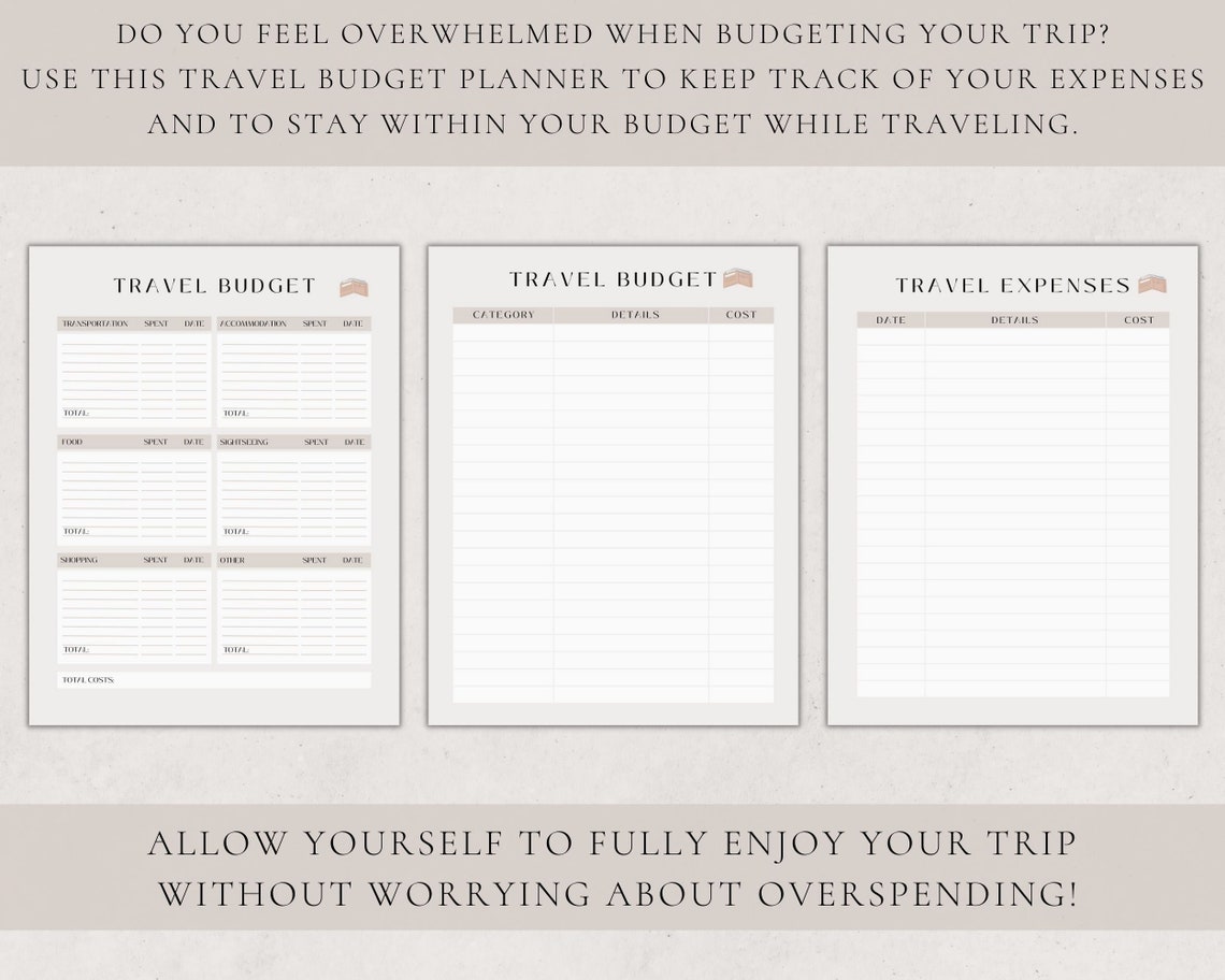 Travel Budget Planner Sheet Editable Digital and Printable Travel ...
