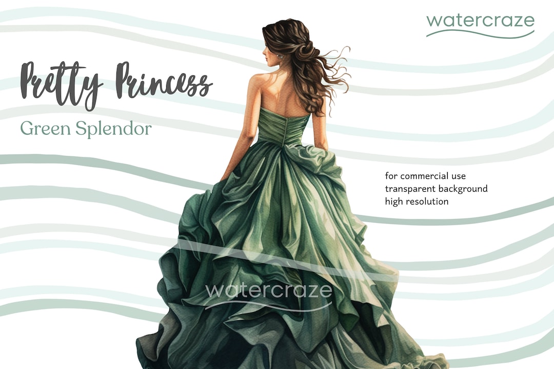 Green Splendor - Elegant Emerald Quinceañera Princess Clipart - Elena ...