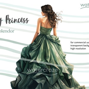 Green Splendor Elegant Emerald Quinceañera Princess Clipart Elena - Etsy