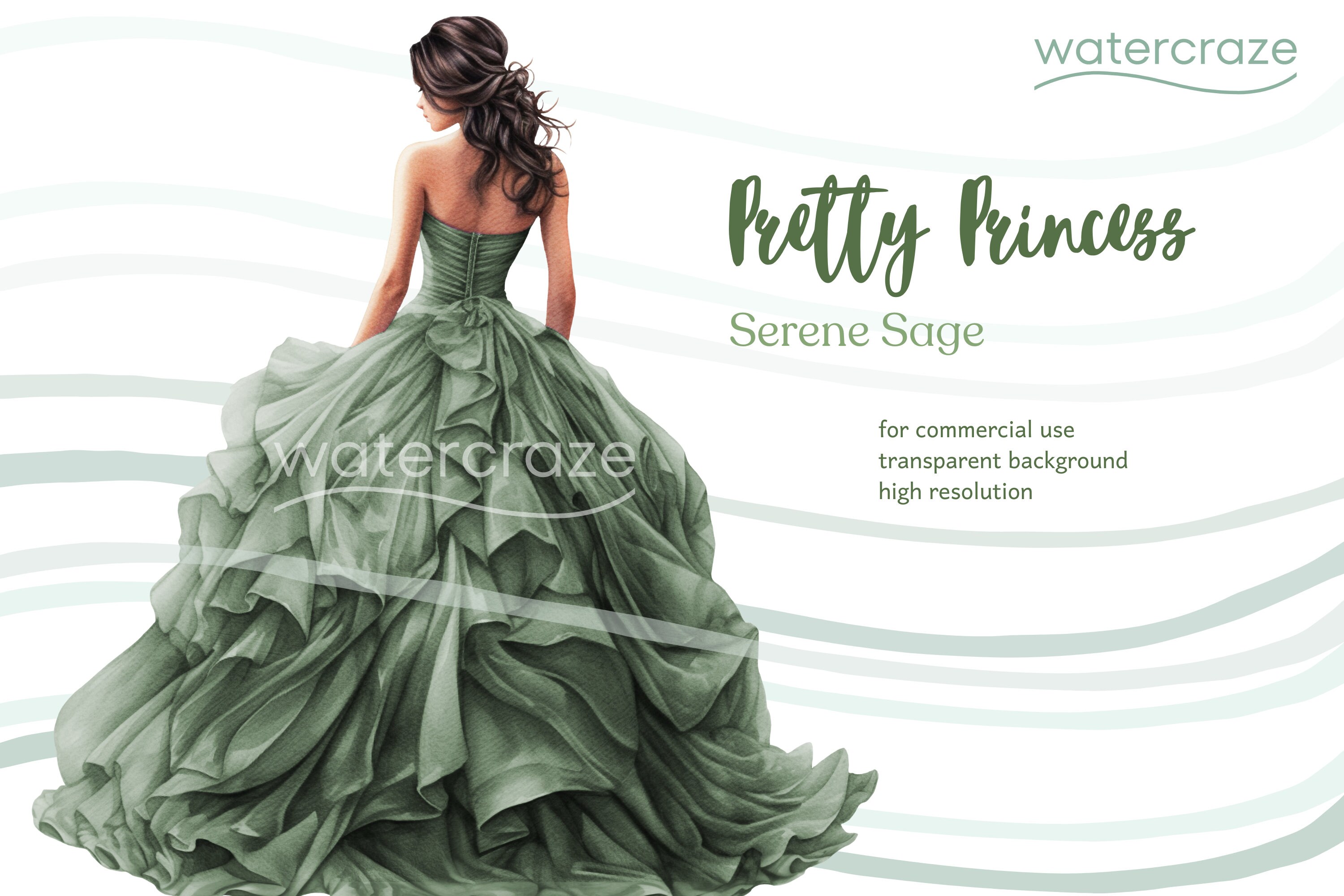 Serene Sage Sage Green Soft Dark Green Quinceañera Princess Clipart ...