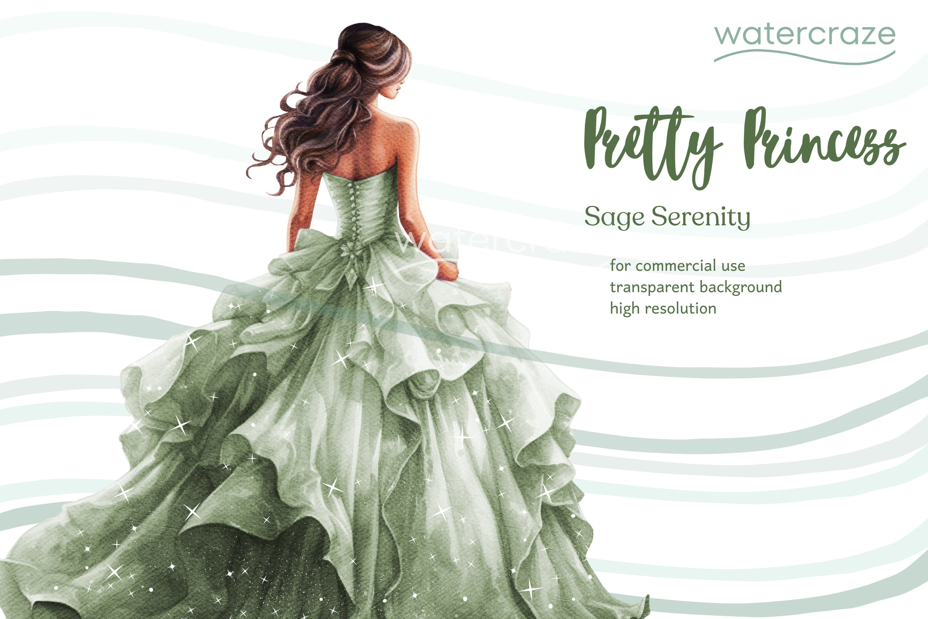 Sage Serenity - Sage Green Quinceañera Princess Clipart - Lucia - Etsy