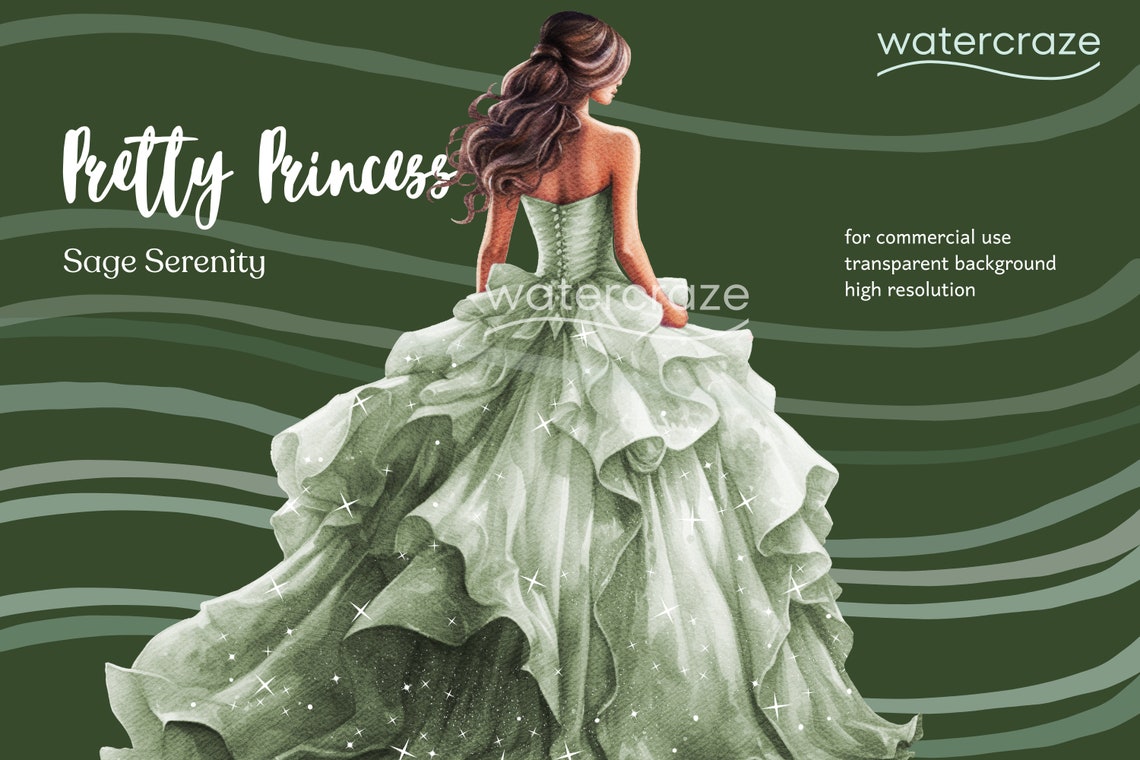 Sage Serenity - Sage Green Quinceañera Princess Clipart - Lucia - Etsy