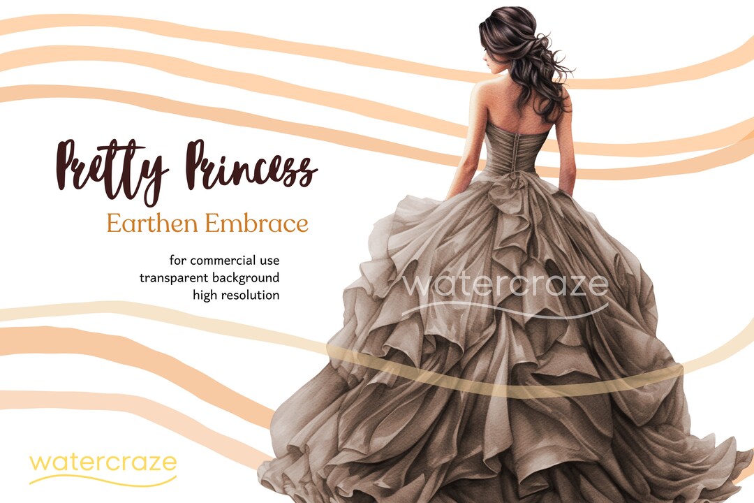 Earthen Embrace Princess - Natural Brown, Ash Grey, Quinceañera Princess Clipart - Sierra - Etsy