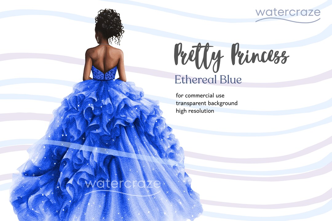 Ethereal Blue - Sparkling Royal Blue Quinceañera Afro Princess Clipart ...