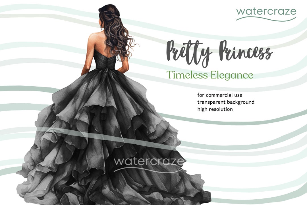 Timeless Elegance - Classic Black Quinceañera Dress - Princess Clipart ...