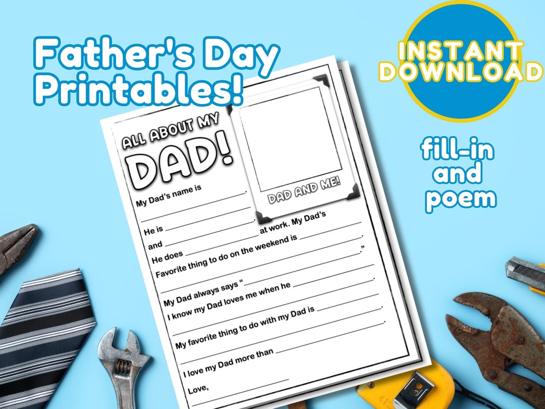 Printable Fathers Day All About Dad, Includes a Poem, Instant Download ...