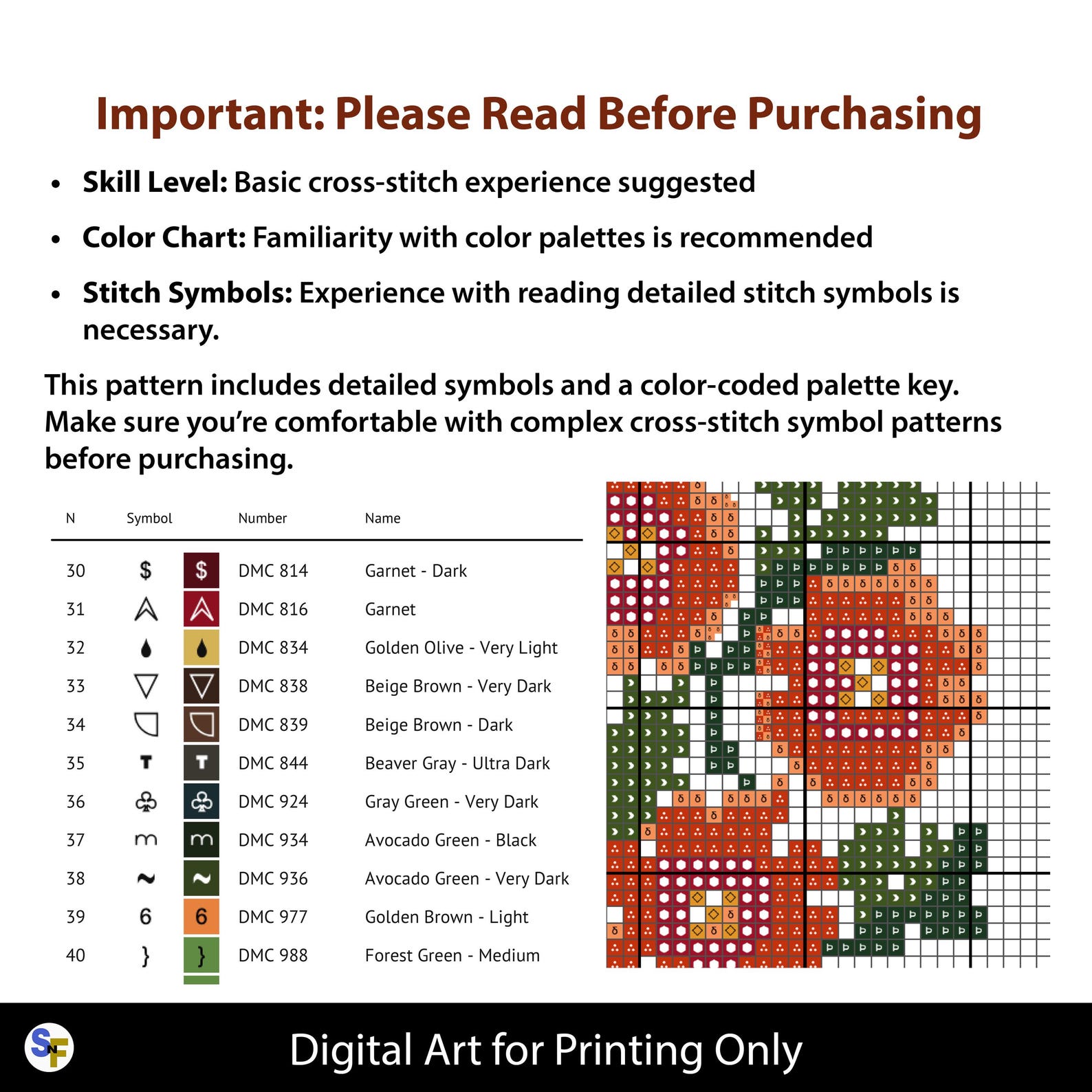 Floral Folk Art | Cross-stitch Pattern | Symbol Chart Instruction ...