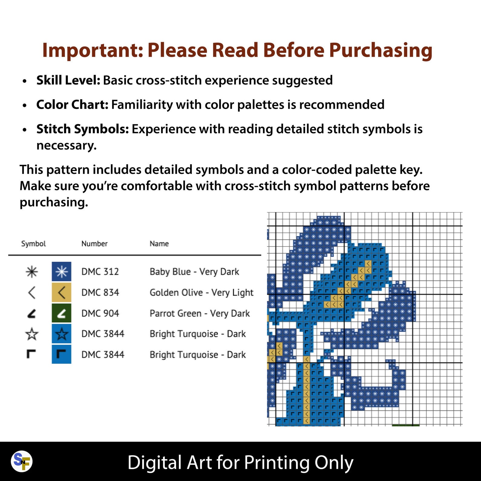 Floral Iris Cross Stitch Pattern | Cross-stitch Pattern | Symbol Chart ...