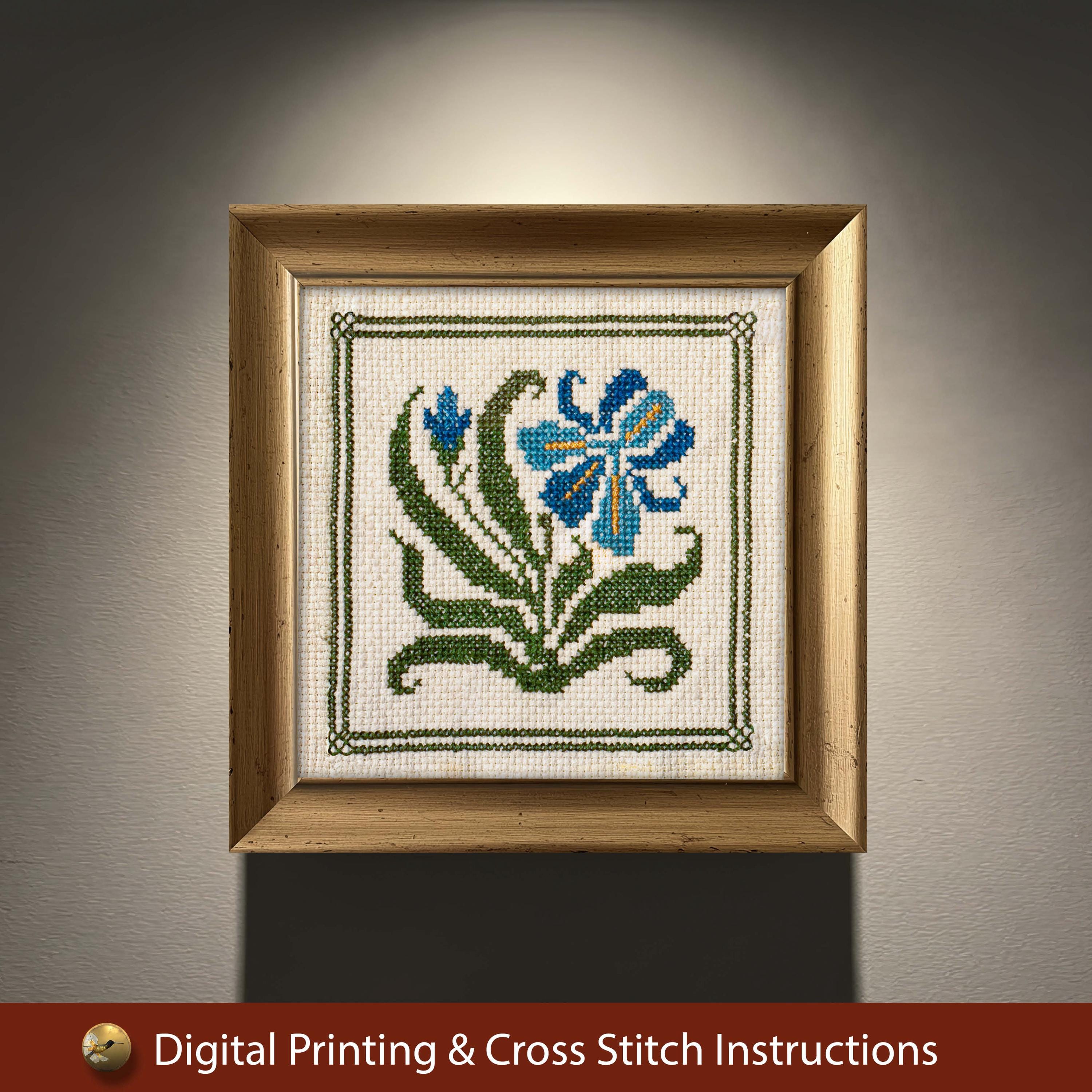 Floral Iris Cross Stitch Pattern | Cross-stitch Pattern | Symbol Chart ...