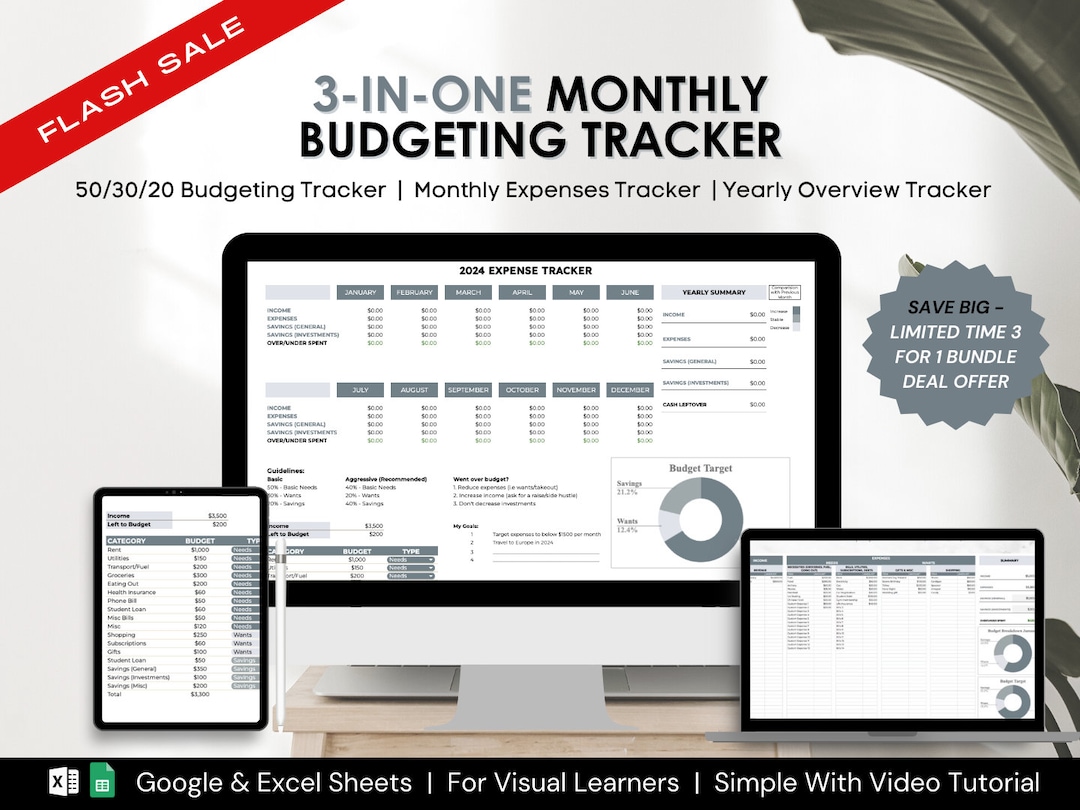 3-in-1 Monthly Budget Spreadsheet Template: Monthly Income & Expense ...