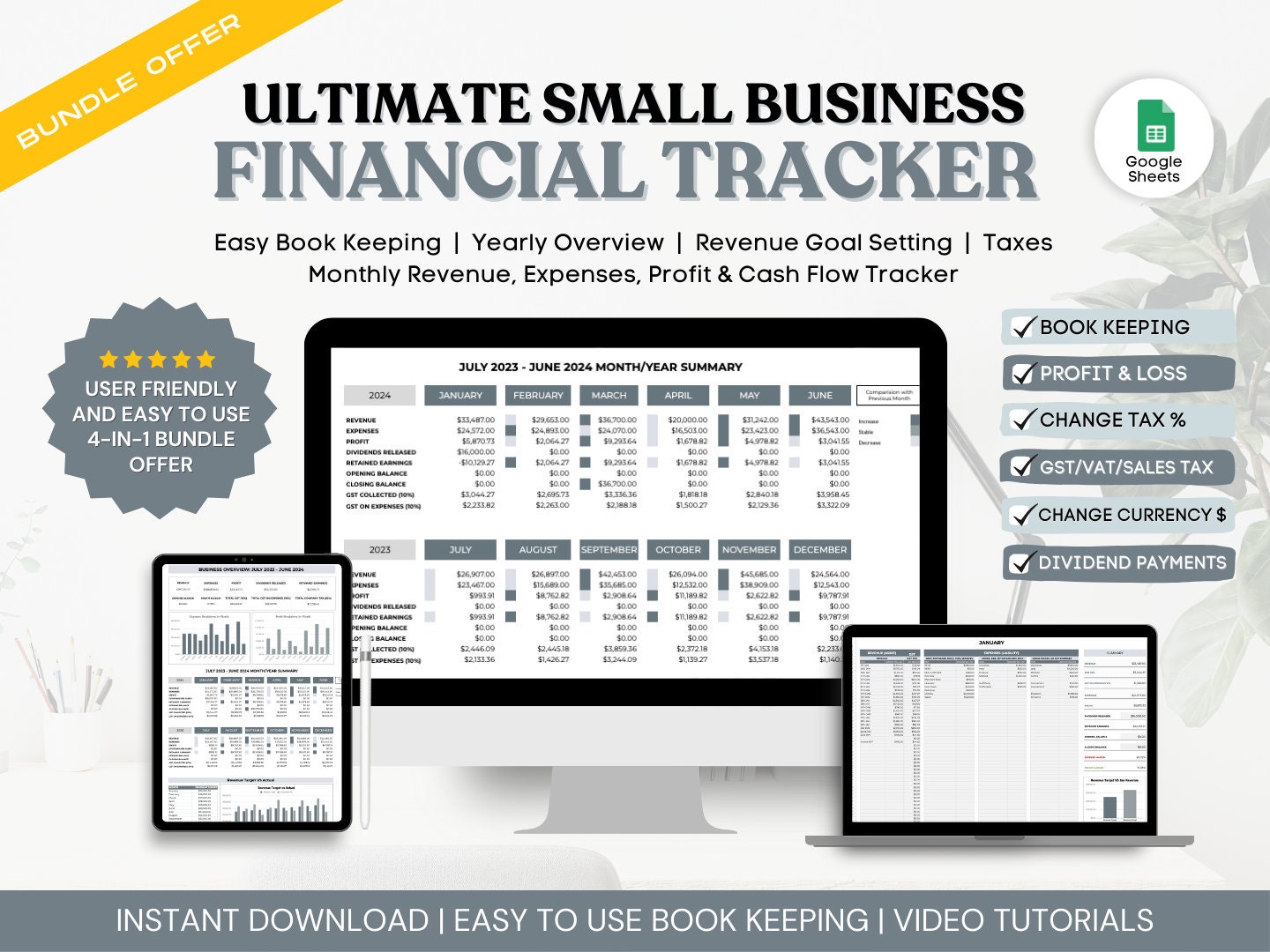 Ultimate Small Business Bookkeeping Financial Tracker: Yearly & Monthly ...