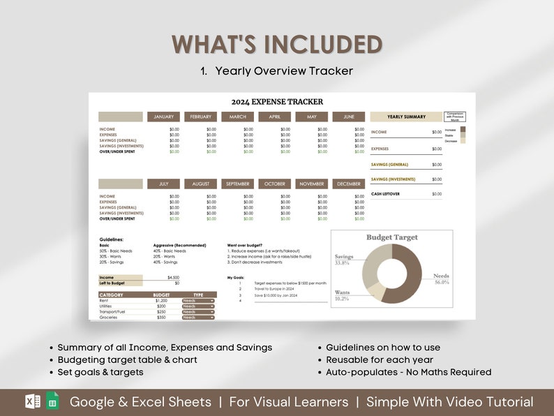 3-in-1 Monthly Budget Spreadsheet Template: Monthly Income & Expense ...