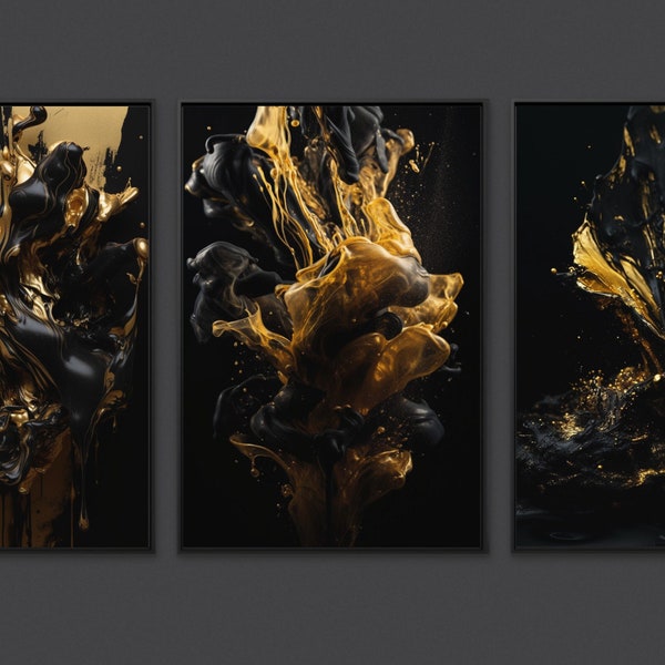 Black and Gold Abstract Art - Etsy