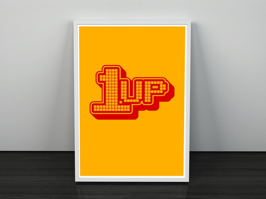 1up Retro Arcade Print Yellow for Gaming Enthusiasts - Etsy