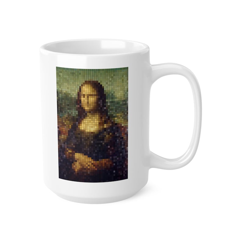 Mona Lisa Pixel Art Mug Unique Digital Image on Ceramic Cup for Art ...