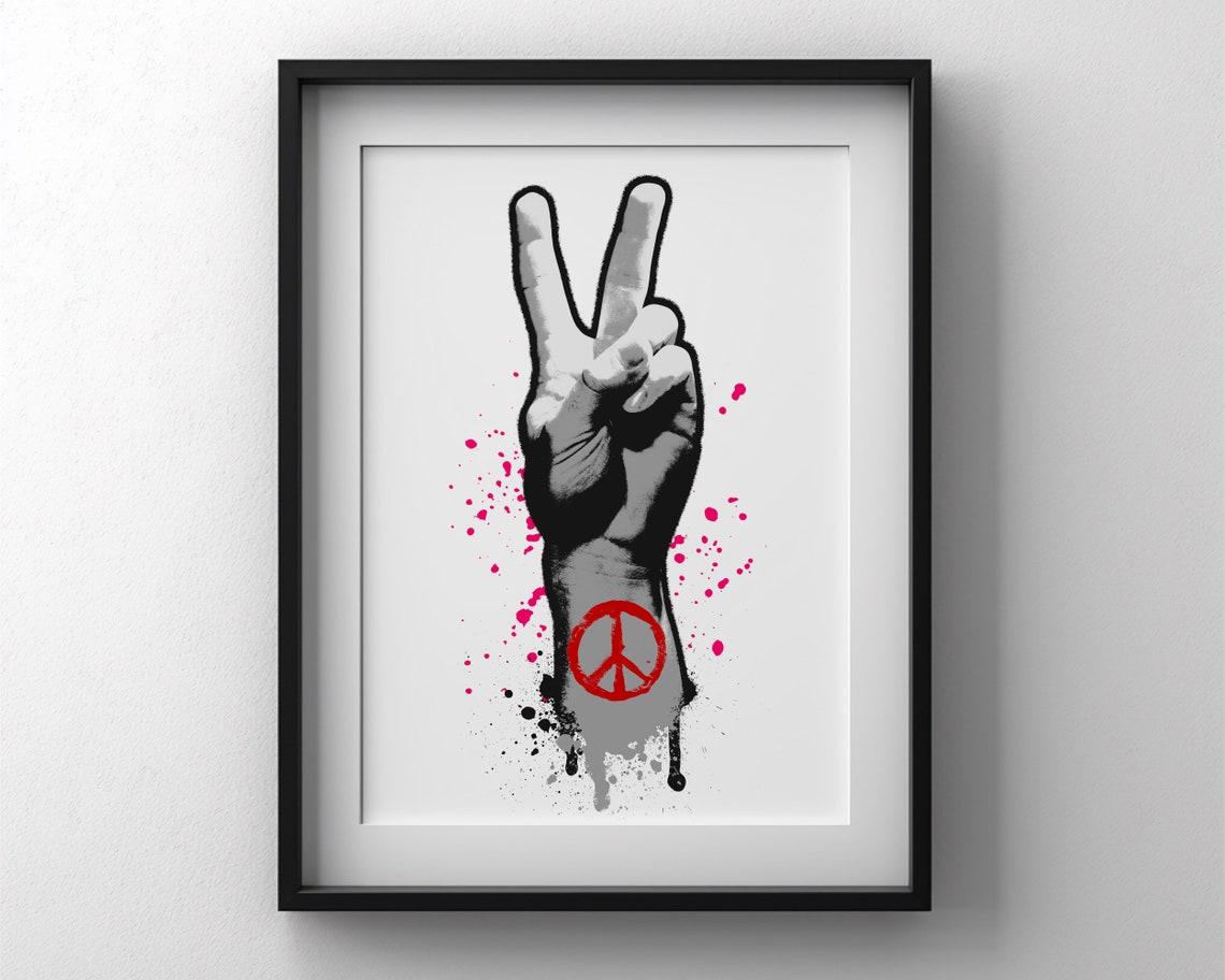 Peace Sign Hand Art Print: CND Tattoo Symbol Wall Decor - Etsy