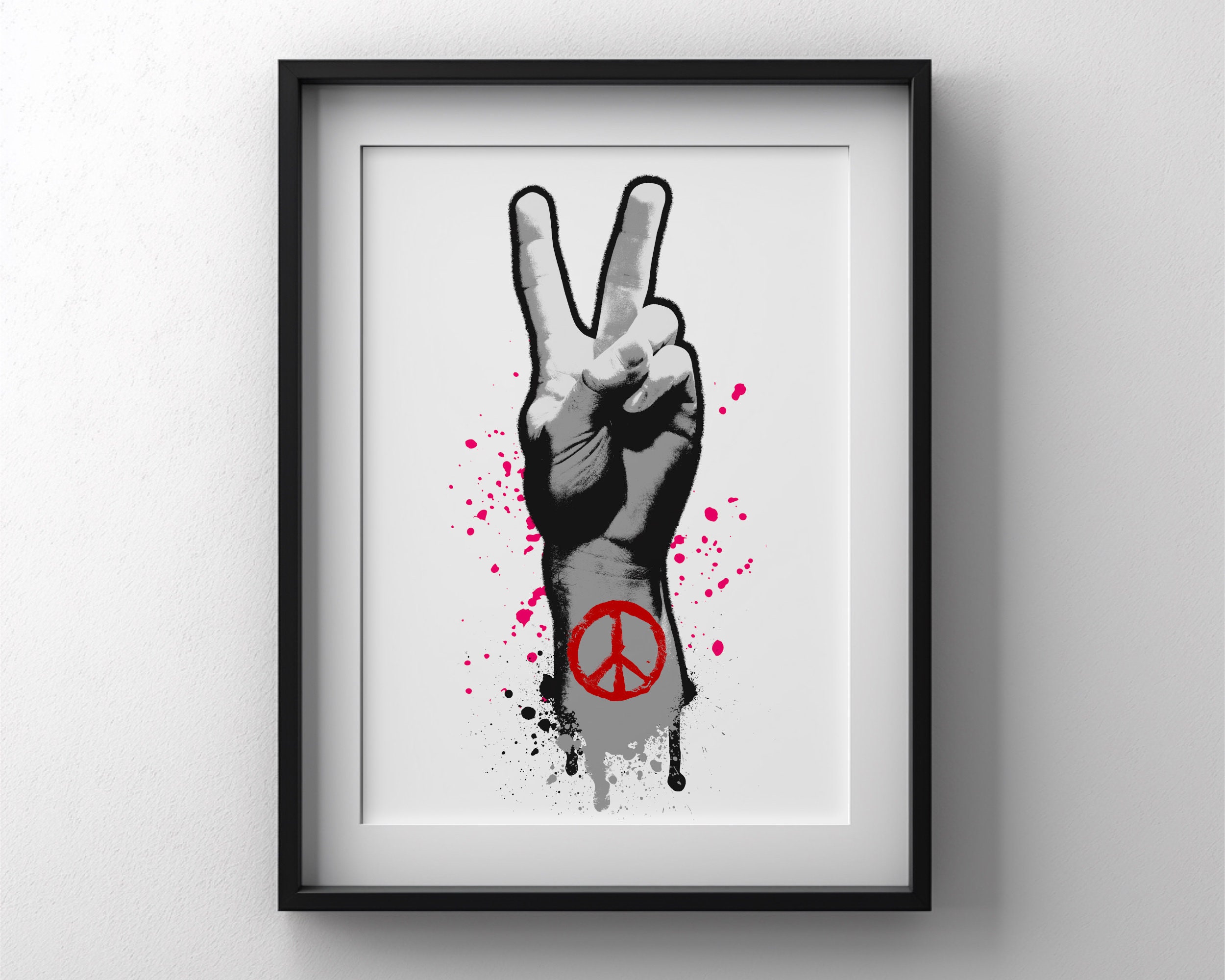 Peace Art Print: CND Tattoo Symbol, Peace Gesture Wall Decor, Peace ...