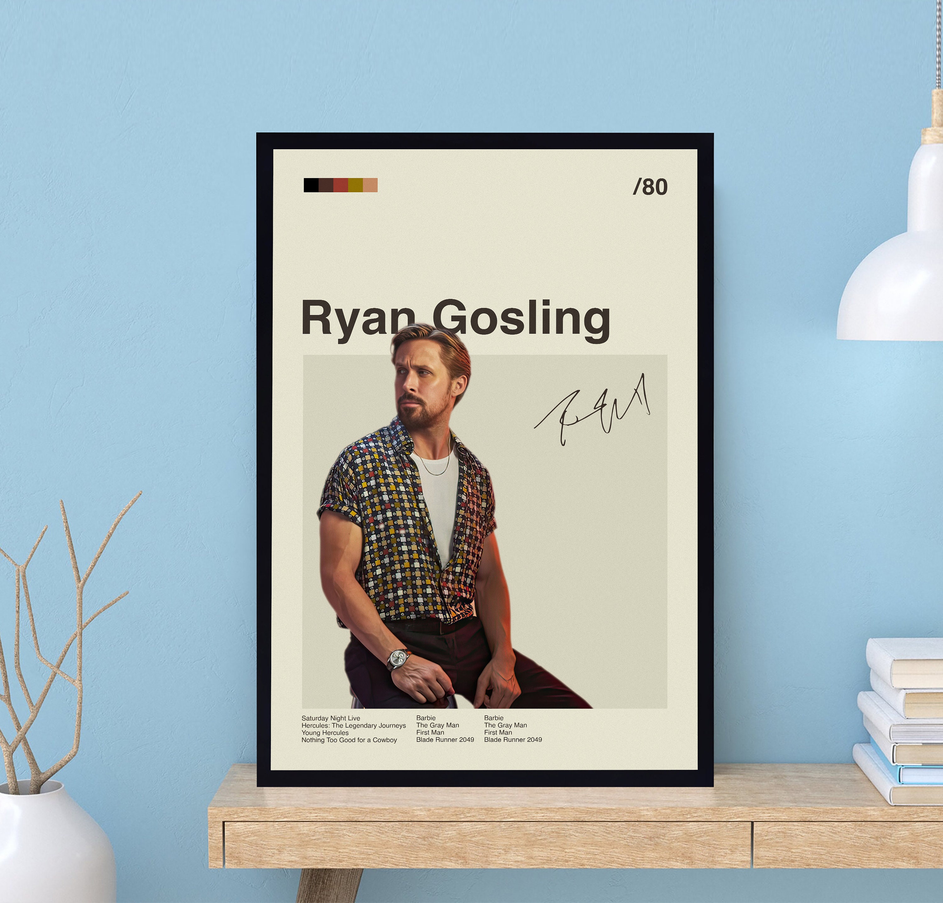 Vintage Ryan Gosling Poster, Mid Century Art, Minimalist Art, Retro ...