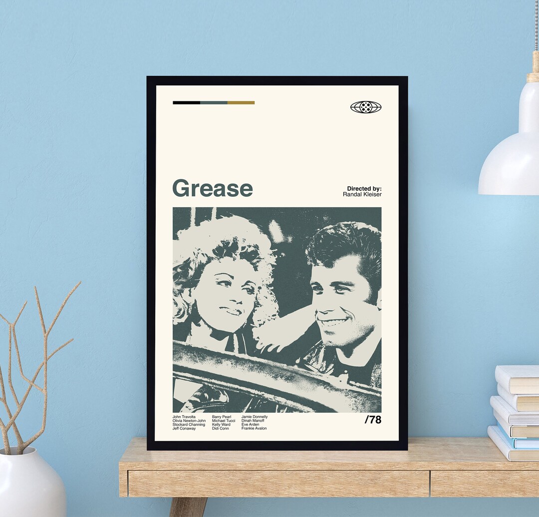Grease Movie Poster, Randal Kleiser, Wall Art Print, Minimalist Movie ...