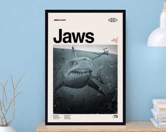 Jaws Movie Poster, Jaws Print, Movie Poster, Midcentury Art, Minimalist ...