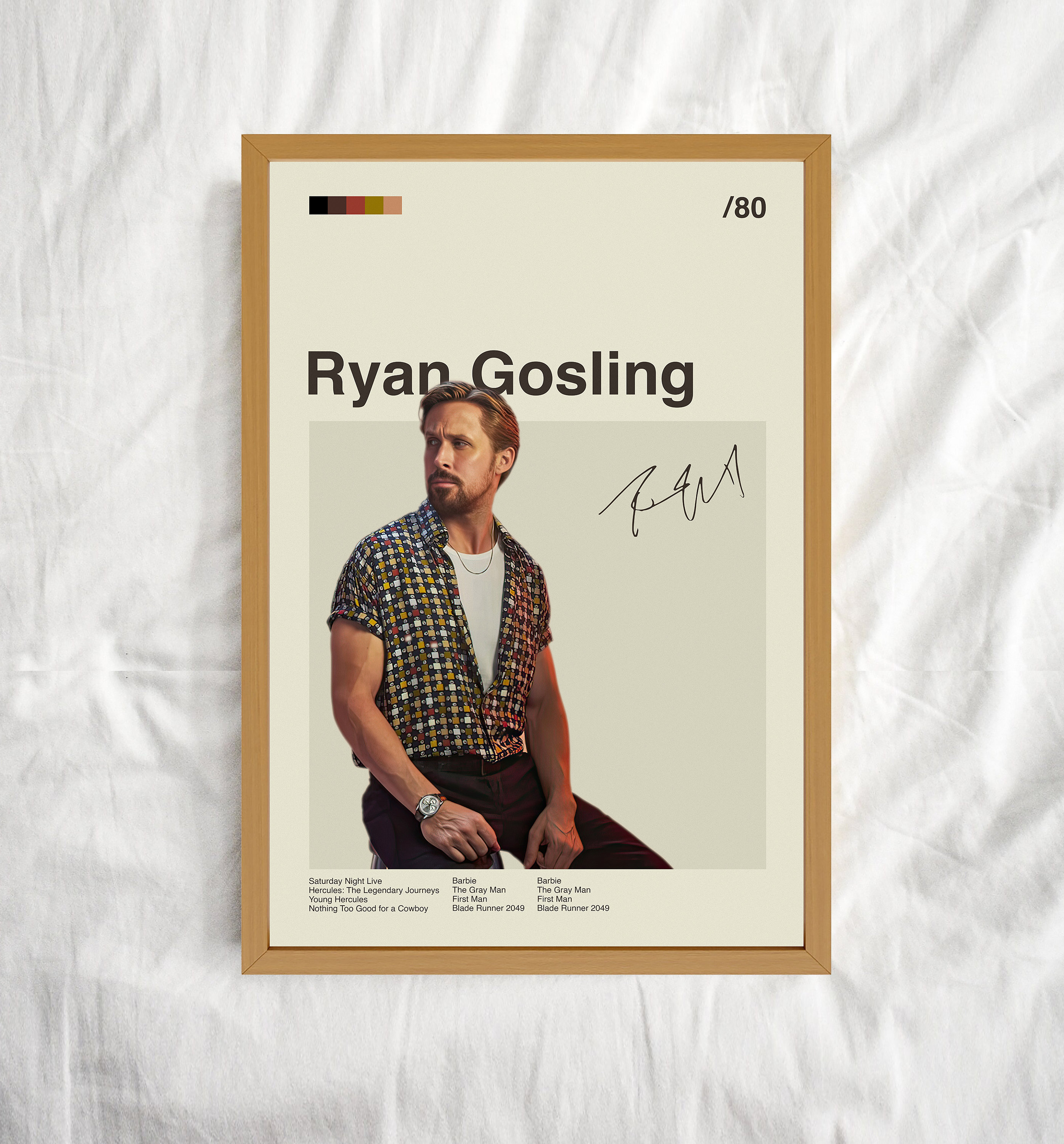 Vintage Ryan Gosling Poster, Mid Century Art, Minimalist Art, Retro ...