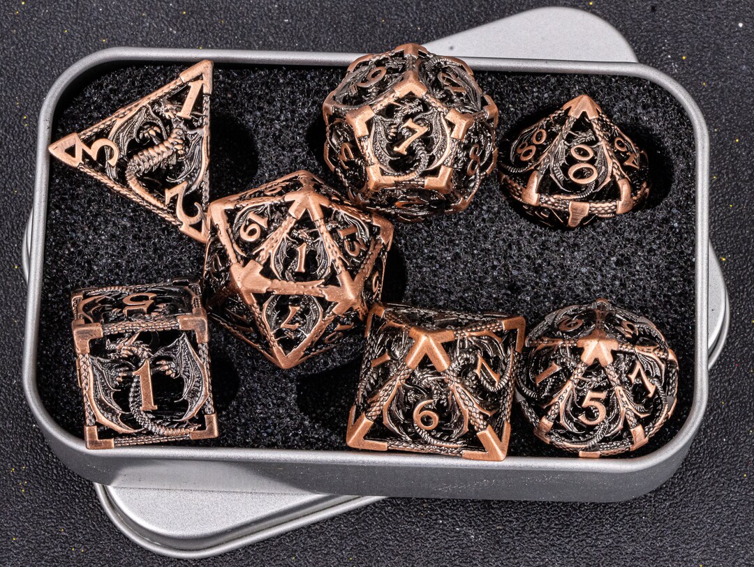 Dnd Hollow Dragon Metal Dice Set , Metal Dnd Dice Set for Dnd Gifts , Dungeons and Dragons Dice ...